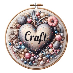 10 PNG Clipart of Heart-shaped Craft Design With Yarn, Buttons, Flowers ...