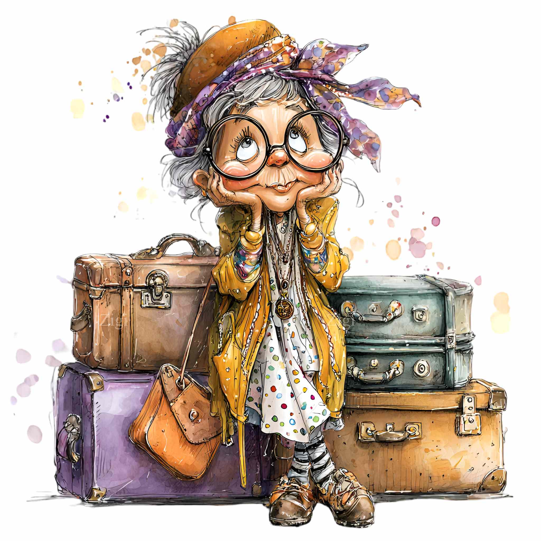 18 PNG Traveling Woman – Funny Grandma With Suitcases PNG Clipart ...