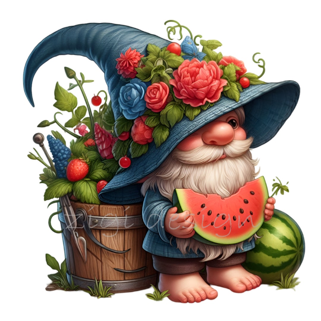 Watermelon Clipart, Gnome Clip Art, 15 PNG Fruits Summer Garden ...