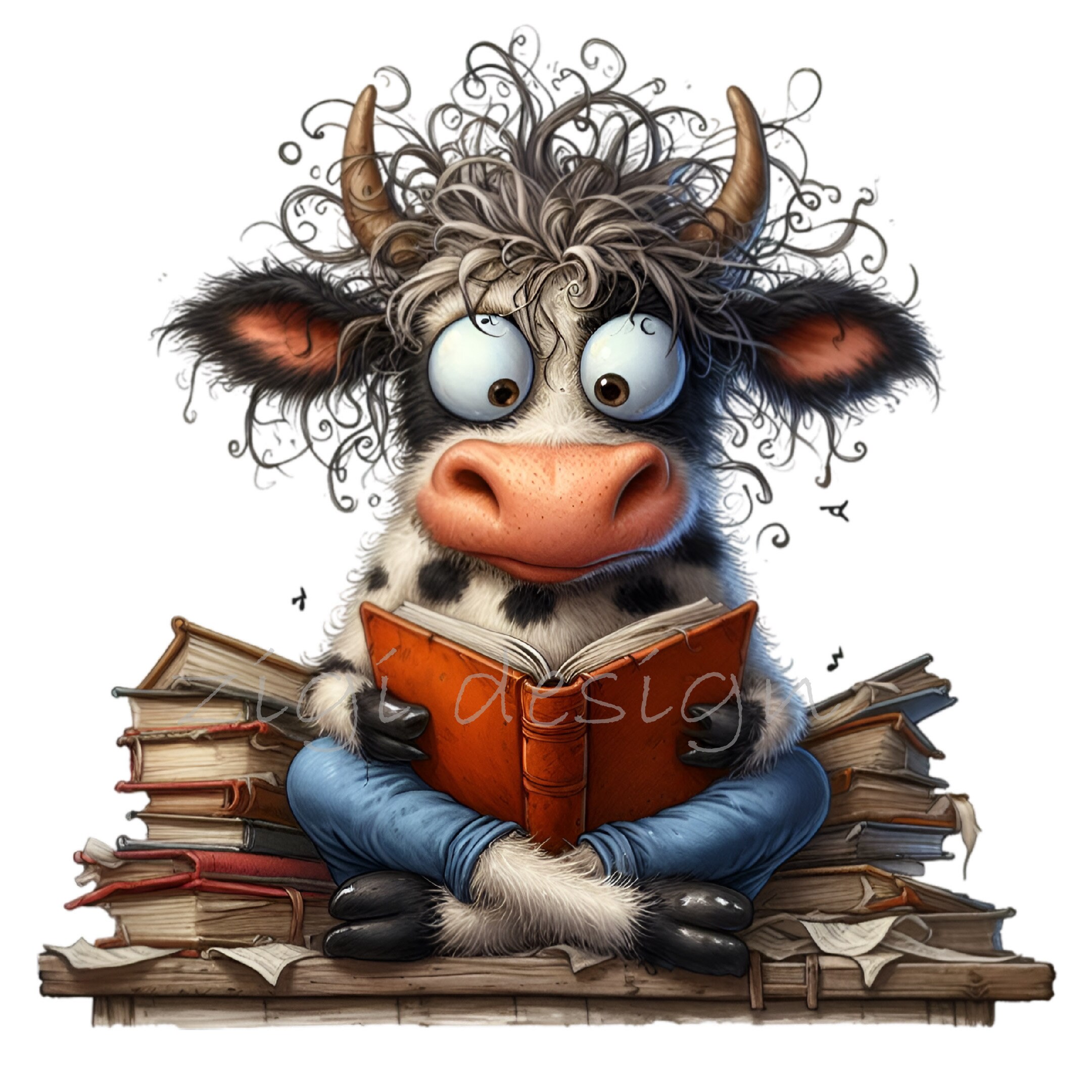 15 PNG Reading Highland Cow With Book Clipart, Academic Art - Etsy