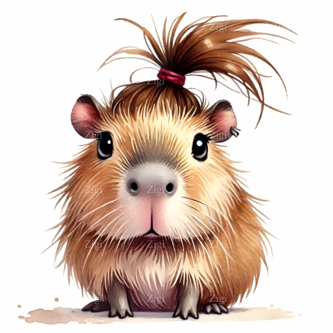10 Capibara Clipart PNG - Lindo capibara esponjoso con peinado de moño ...