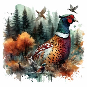 Pheasant Hunting Scene PNG Clipart, 10 Autumn Wildlife Illustration ...