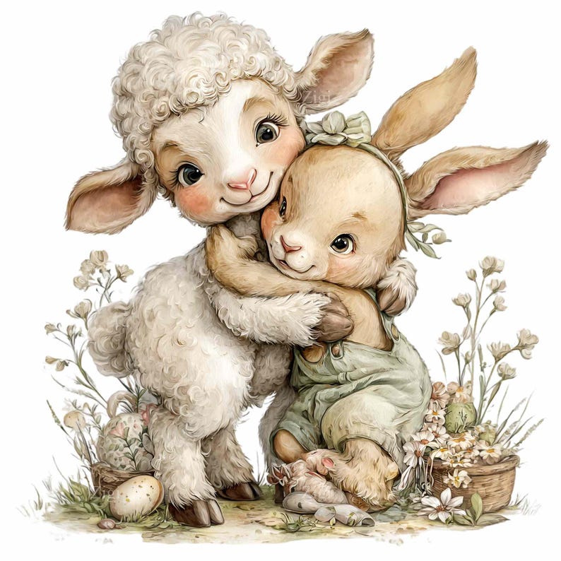 14 PNG Easter Lamb Friends Clipart – Watercolor Rabbit Illustration ...