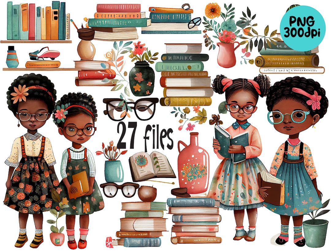 Librarian Clipart Library Girl Books Printable Digital - Etsy