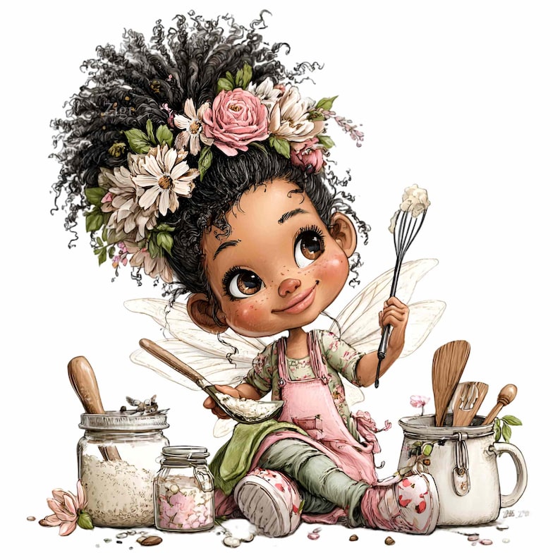 15 PNG Fairy Cooking Girl Clipart – Nursery Floral Illustration - Etsy
