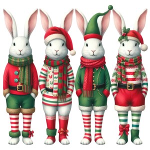 10 PNG Holiday Bunnies – Christmas Rabbit Clipart – Cute PNG for Cards ...