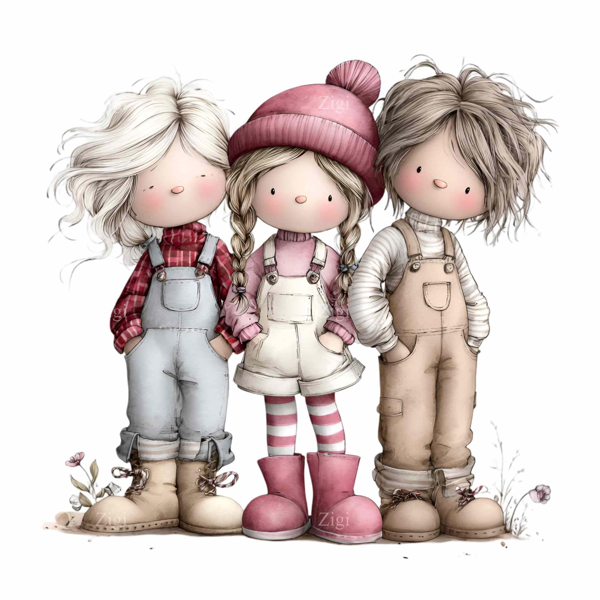 15 PNG Friends Trio Kids Clipart, Whimsical Children Illustration ...