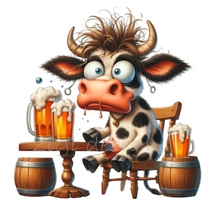 Cow Drinking Beer Comics Animal 15 PNG Funny Beer Lovers Illustration ...
