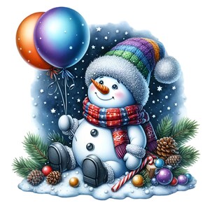 Snowman With Balloons PNG Clipart Bundle 12 High-resolution Digital ...
