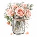 16 PNG Pink Rose Mason Jar Clipart, Watercolor Floral Bouquet, Flower ...