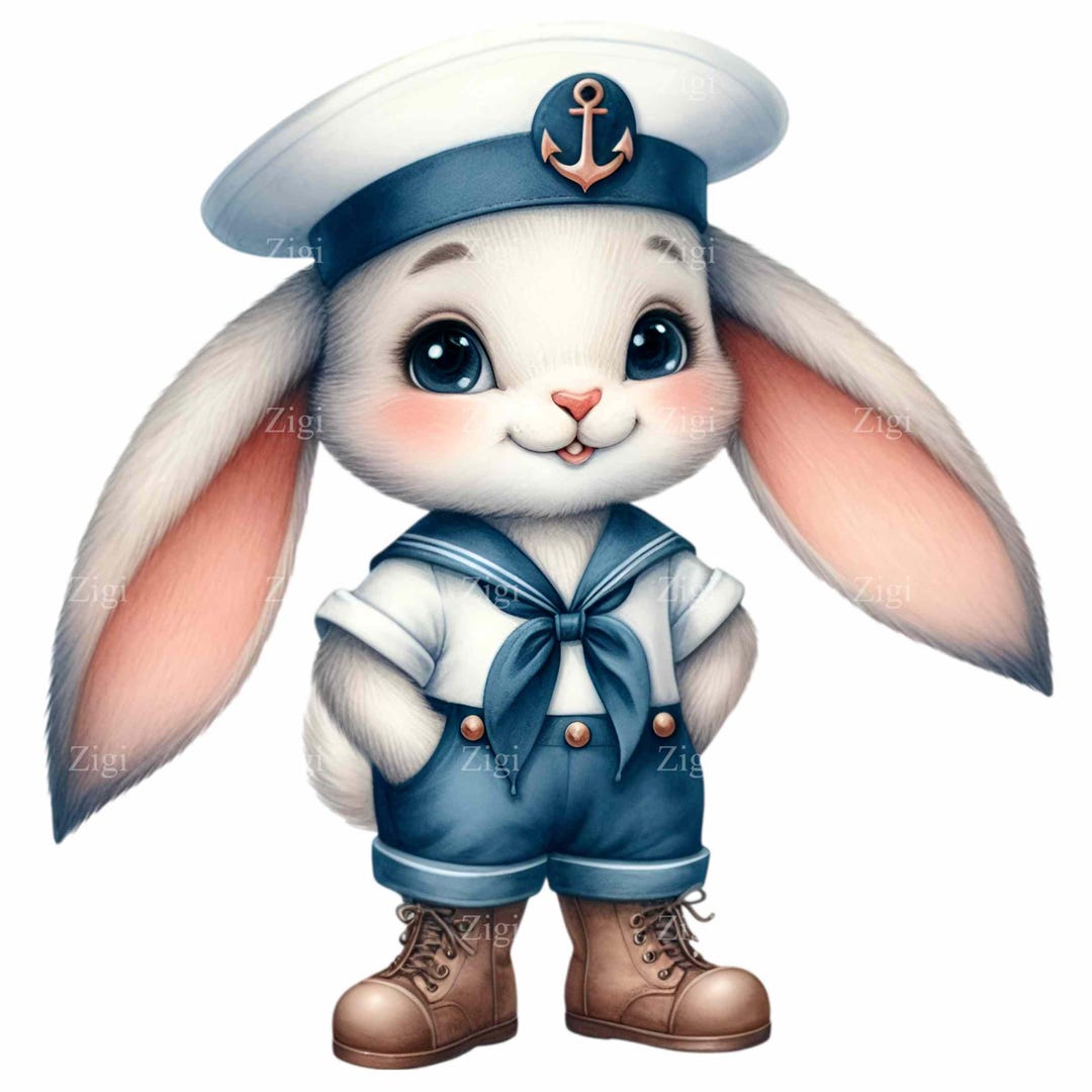 12 Sailor Bunny Clipart PNG, Cute Nautical Rabbit, Sea Bunny ...