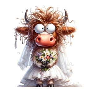 Cartoon Cow Bride, Funny Wedding Cow Clipart, Cute Animal Illustration ...