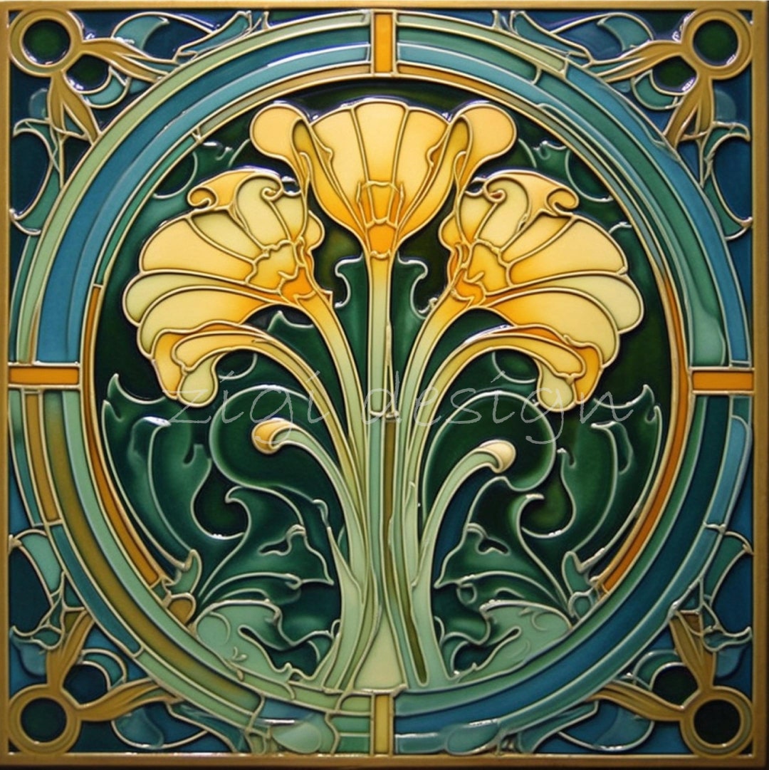 Art Nouveau Tile Clipart Bundle, 10 Ceramic Tile Cloip Art Deco Digital ...