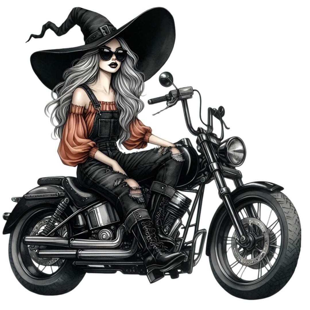 14 PNG Motorcycle Witch Clipart – Halloween PNG – Biker Witch Art for ...