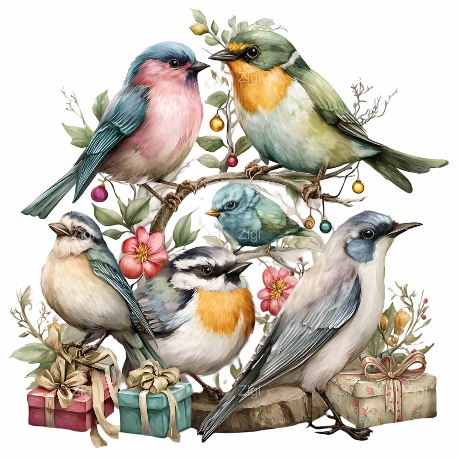 15 PNG Christmas Birds Clipart - Festive Bird PNG With Gifts and ...
