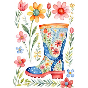 Floral Rain Boot PNG Clipart, 30 Watercolor Garden Boot & Flowers ...
