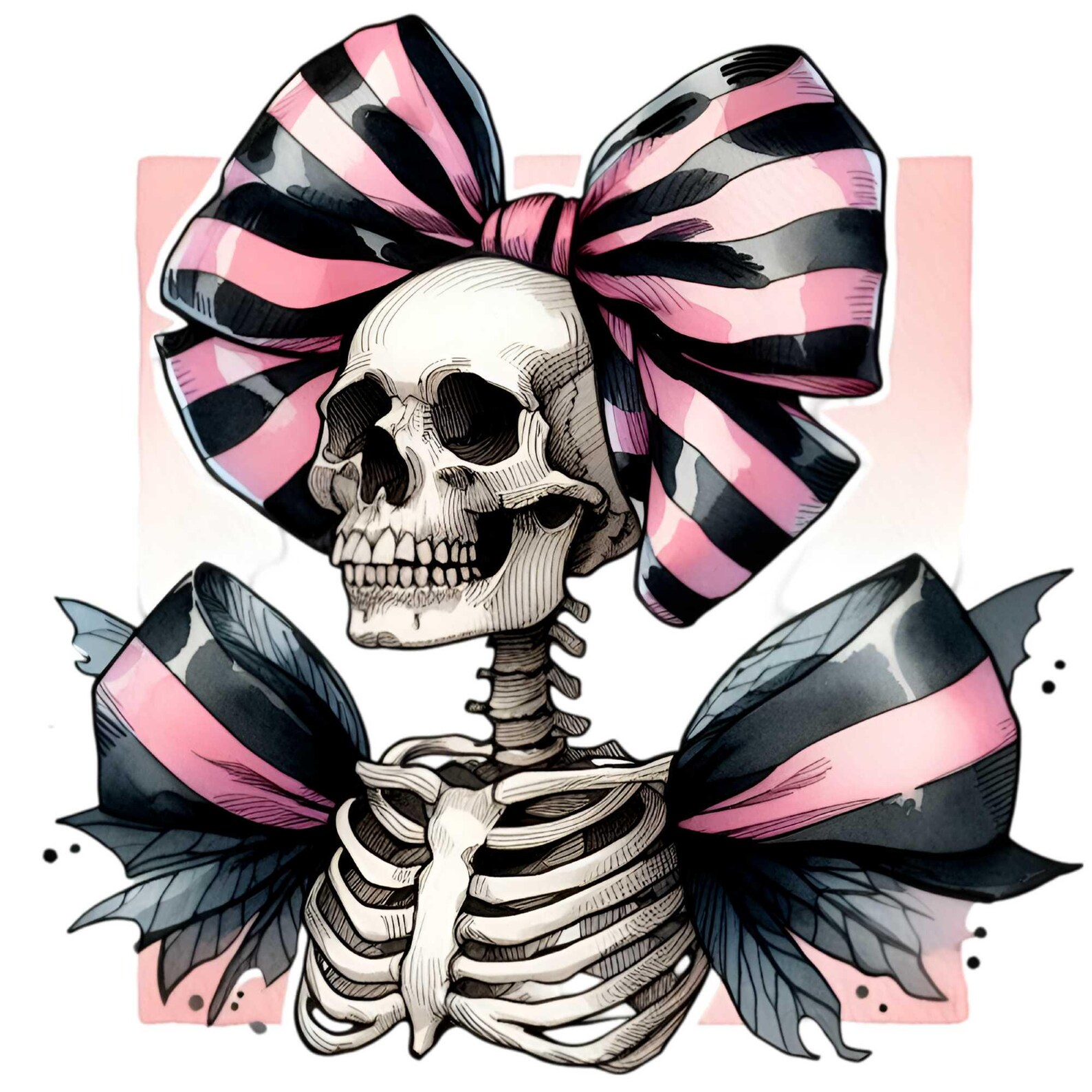 15 PNG Bow Skeleton Clipart – Pastel Goth PNG – Girly Skull With ...