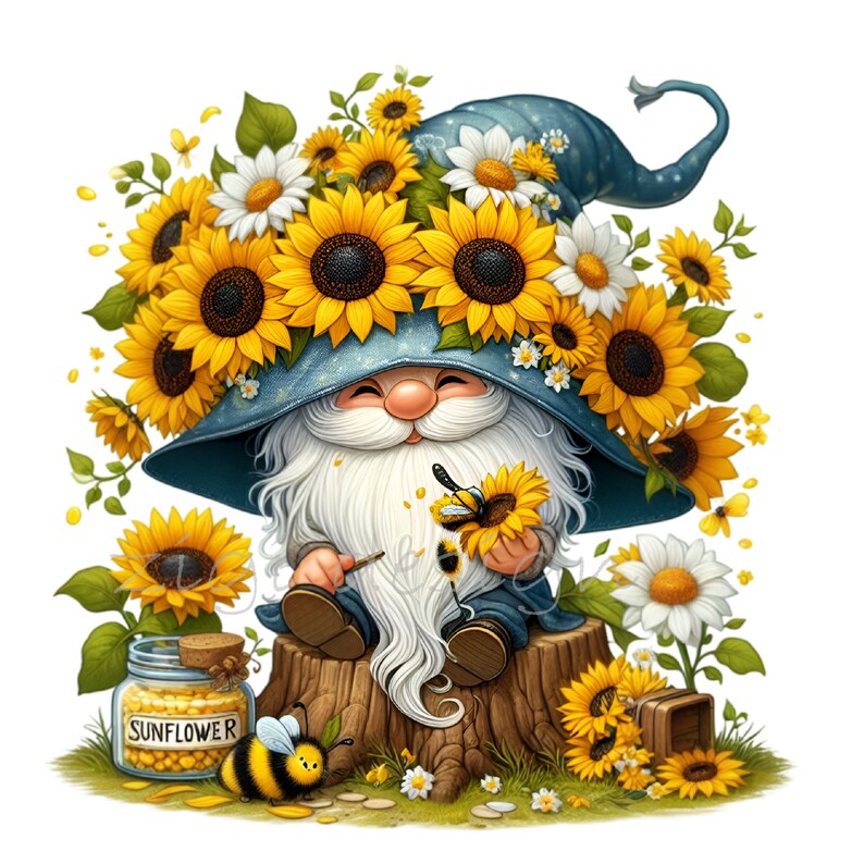 10 PNG Sunflower Gnome Clipart – Summer Bee Garden Sublimation Design ...