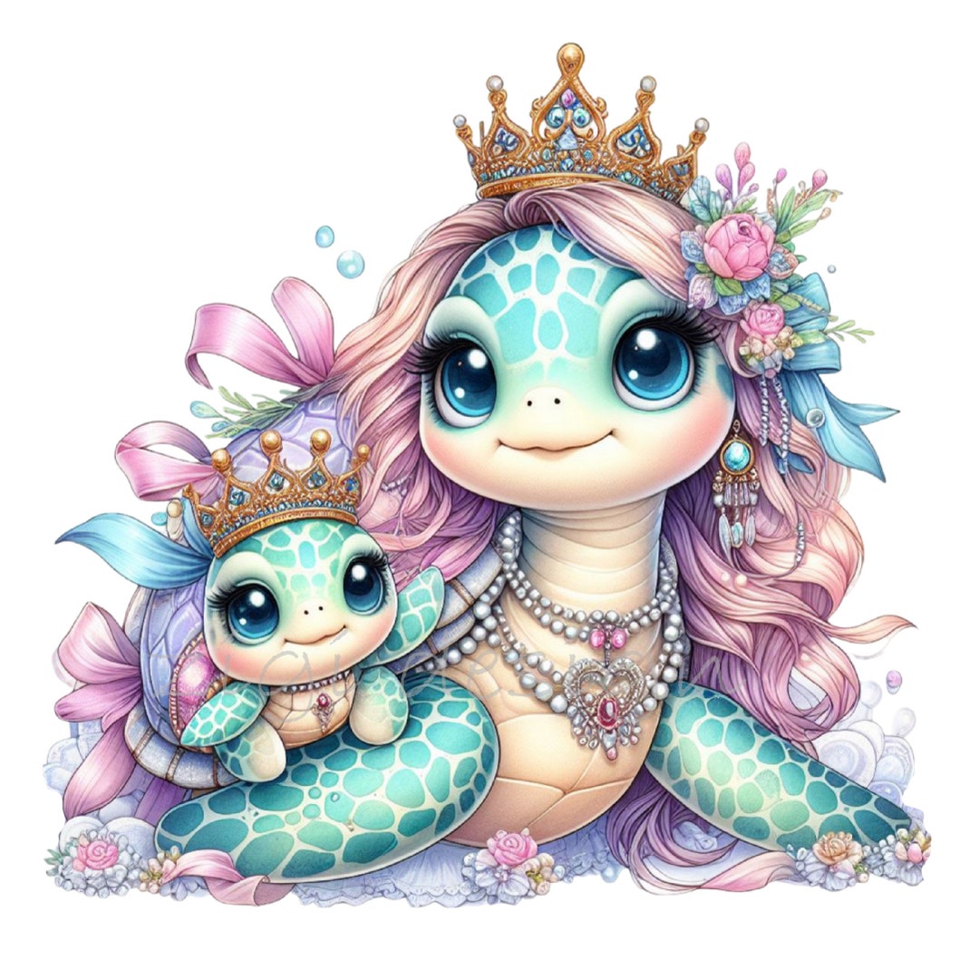 10 Royal Sea Turtle Family PNG Clipart - Elegant Mother and Baby ...