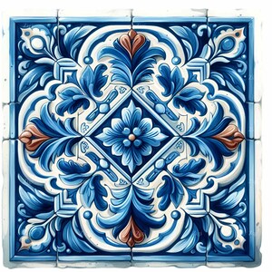 Vintage Blue Tile PNG Clipart 12 Elegant Floral Pattern Decorative Tile ...