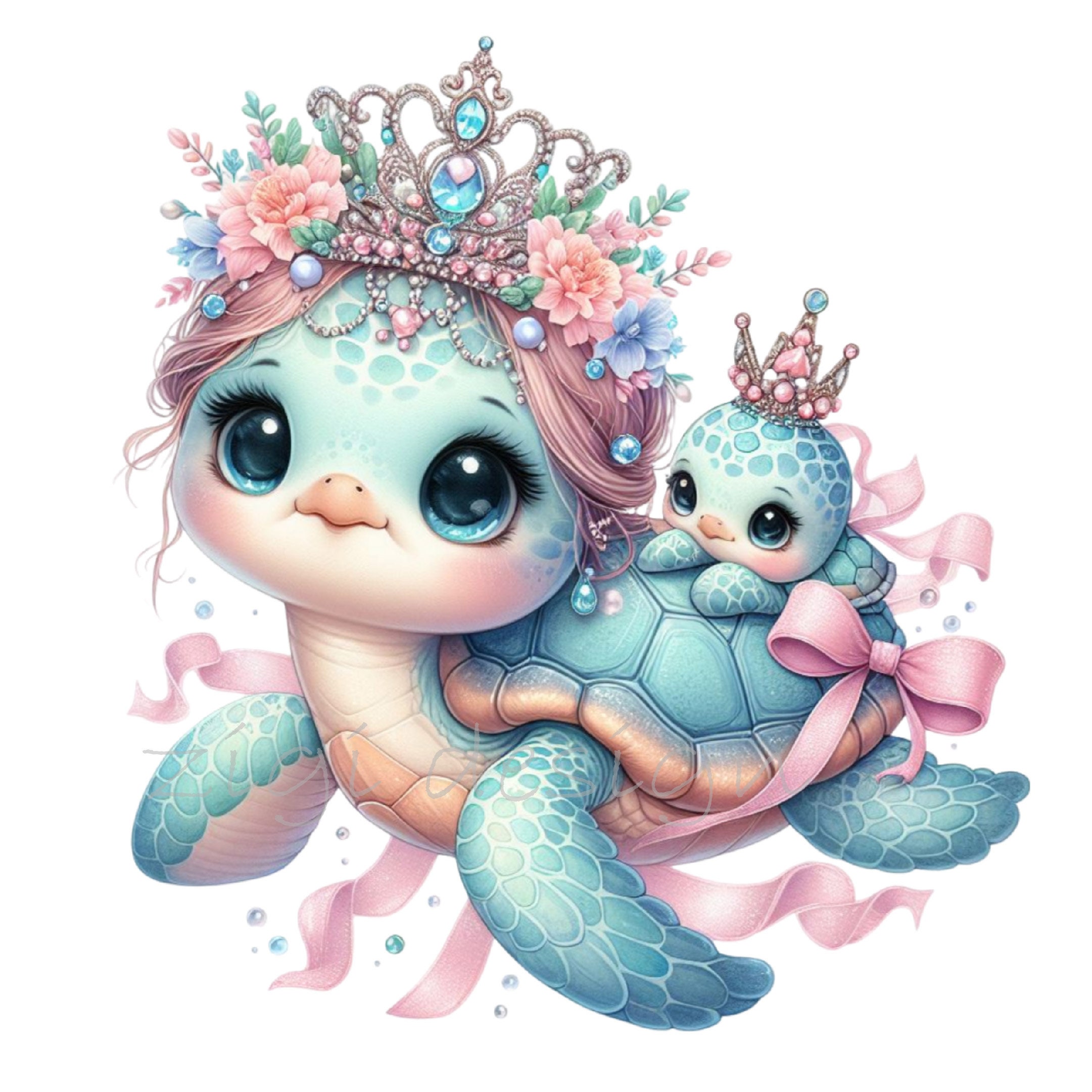 10 PNG Sea Turtle Princess Clipart, Baby Turtle Pearls Flowers ...