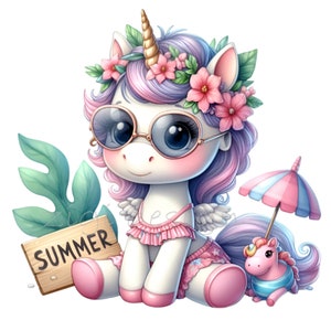 Unicorn Clip Art, 12 PNG Summer Clipart Sign Beach, Junk Journal, Card ...
