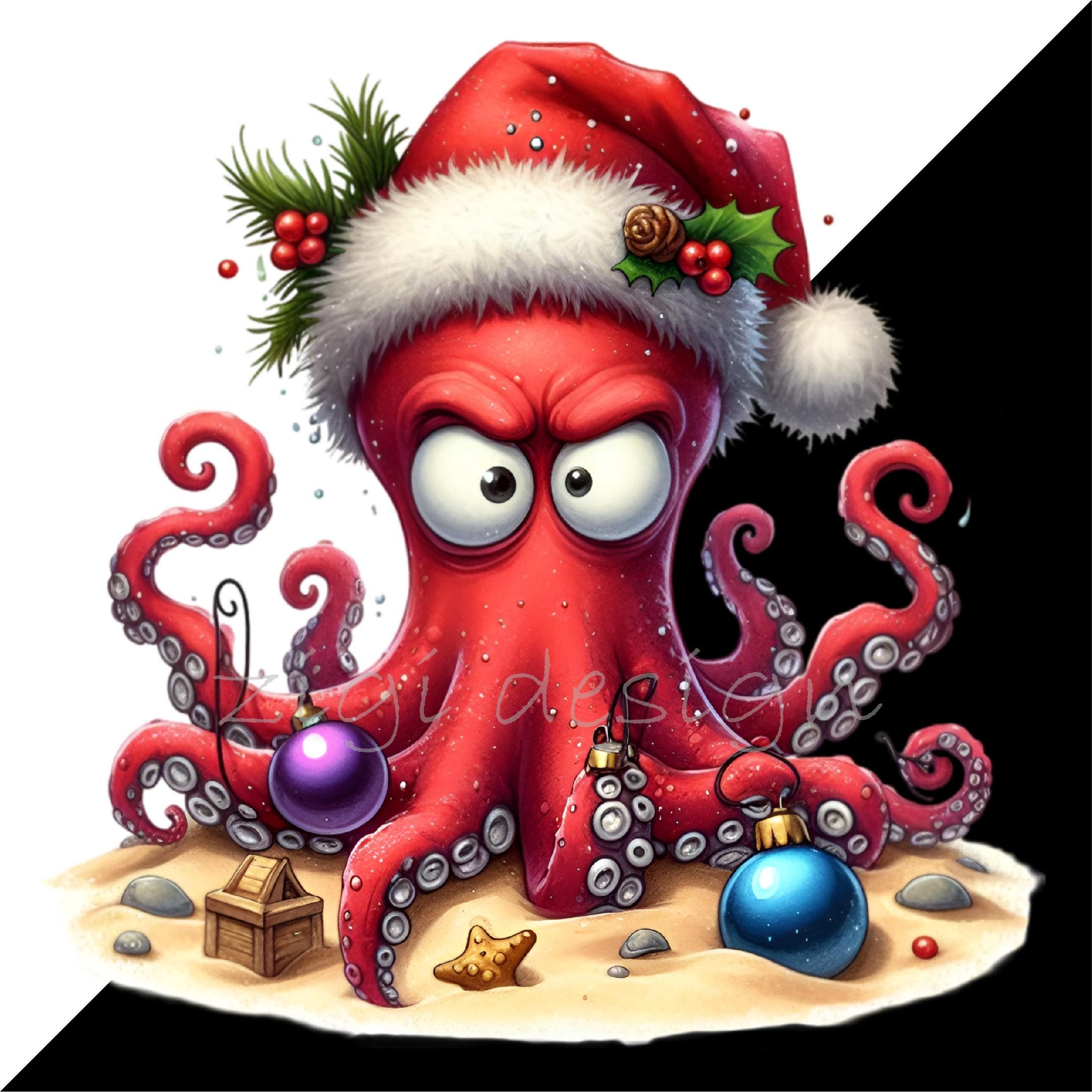 12 PNG Santa Octopus PNG – Funny Christmas Octopus Clipart – Beach ...