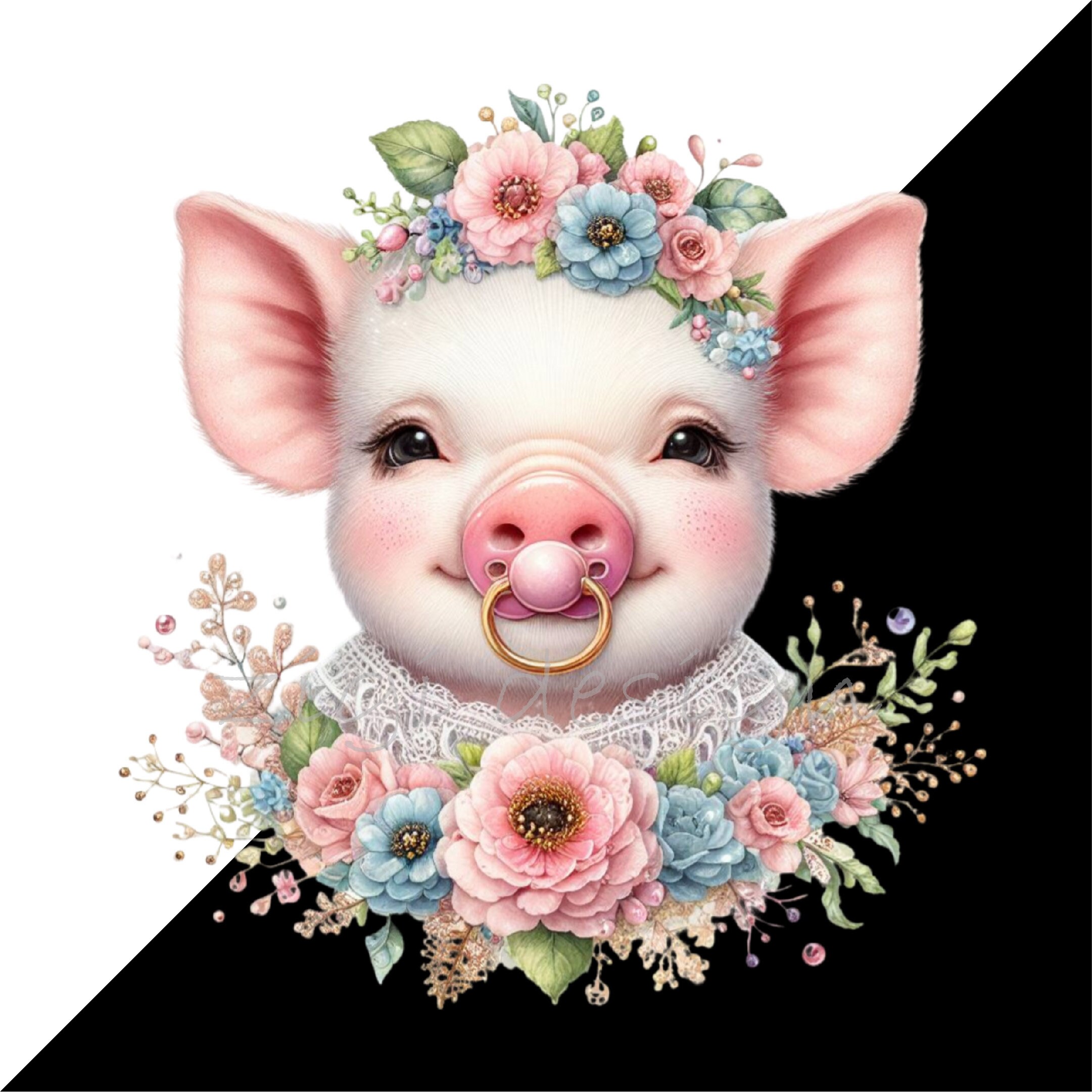 10 Baby Pig PNG Clipart – Cute Piglet With Pacifier, Floral Crown ...