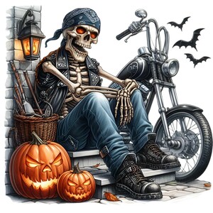 10 Halloween Skeleton Biker PNG, Spooky Motorcycle Skeleton Clipart ...