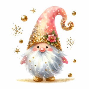14 Colorful Glitter Gnome PNG Clipart, Cute Festive Gnome With Gold ...
