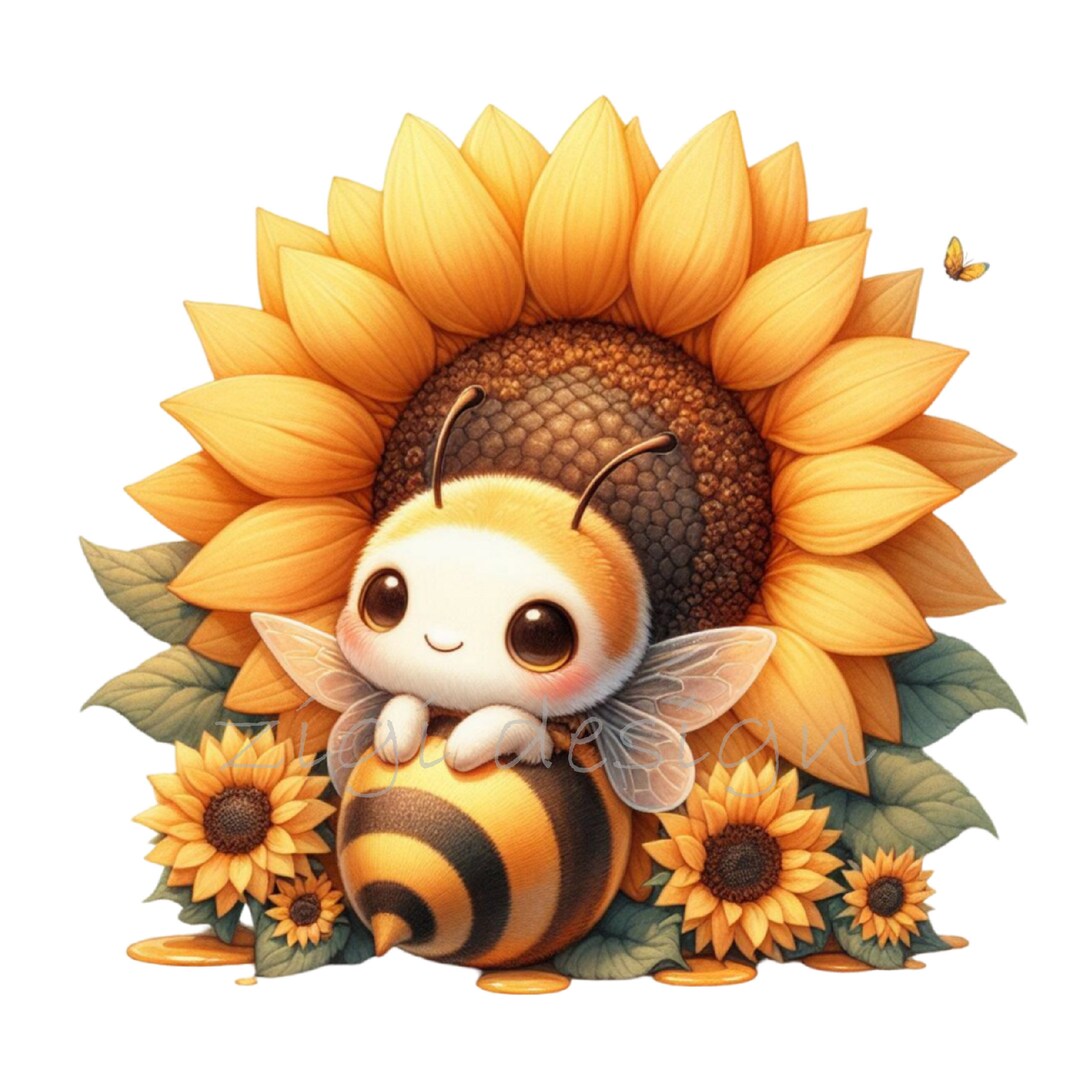 Honey Bee Clipart, Sunflower Clip Art, 15 PNG Watercolor, Journal, Card ...