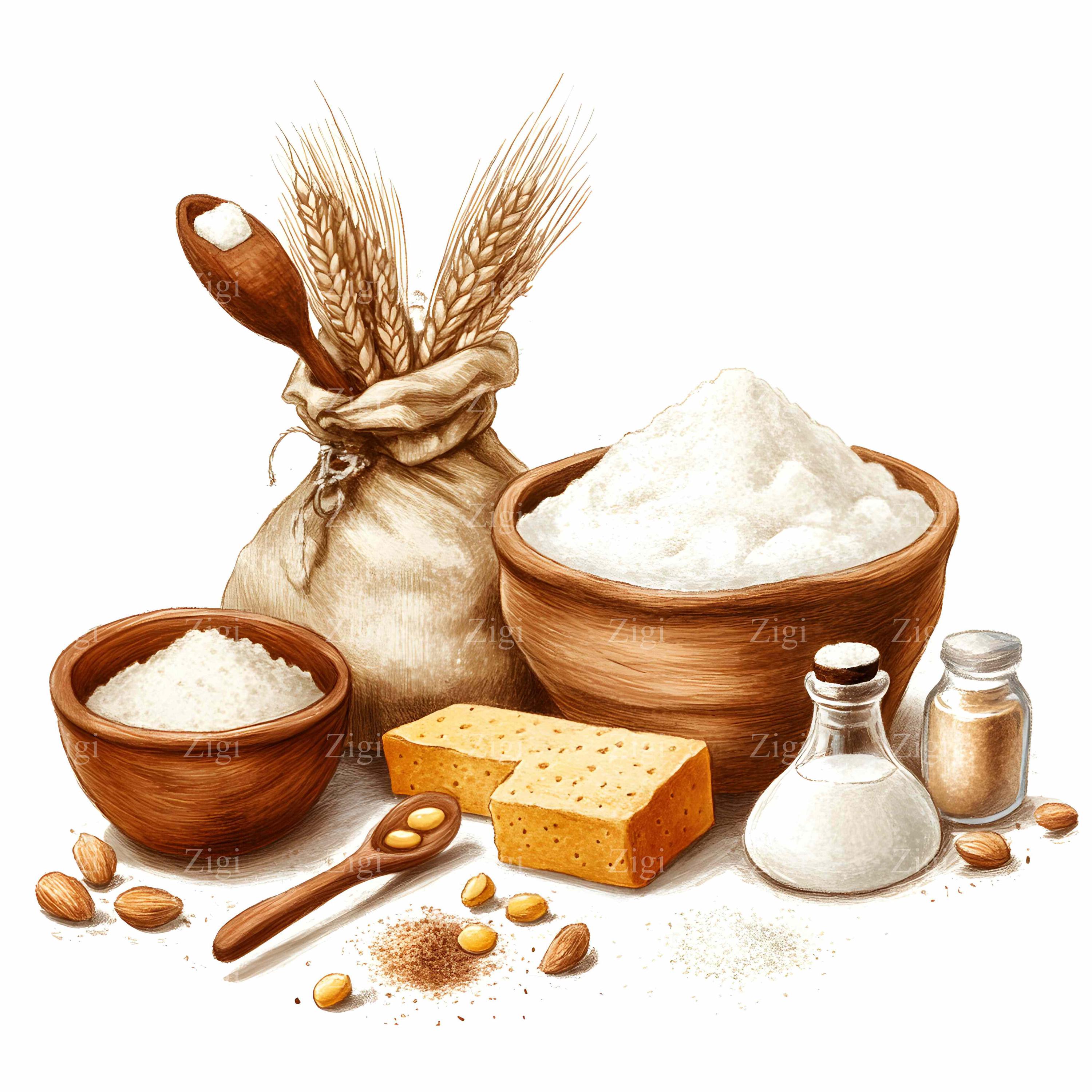 35 JPEG Baking Ingredients Clipart JPG – Flour, Grain, Milk, Wooden ...