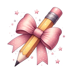 12 Cute Pencil With Pink Bow PNG Clipart, Artistic School Supply ...