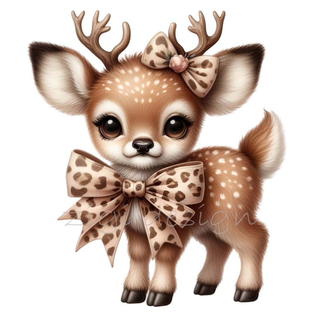 Cute Baby Deer Clipart, 15 Adorable Fawn With Bow PNG, Woodland Nursery ...