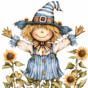 11 PNG Scarecrow Sunflower Fall Harvest Clipart, Autumn Gingham ...