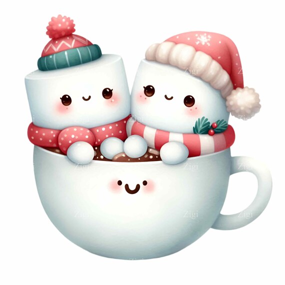 Vrolijke Marshmallow Clipart Kawaii Marshmallow Clipart Etsy