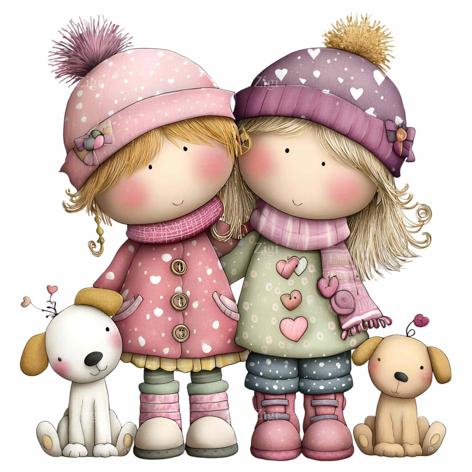16 PNG Winter Girls Clipart – Cute Kids PNG – Friends With Dogs ...