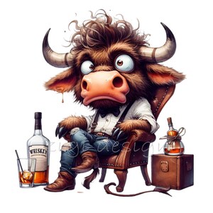 Drunk Cow Clipart, 12 PNG Bull Alcohol Humorous Funny Cartoon Images ...