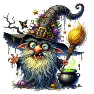 Magical Wizard Gnome Clipart 15 PNG Whimsical Halloween Gnome With ...