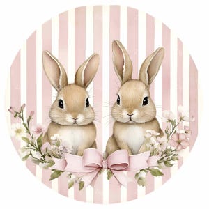 9 Bunny Pair PNG Clipart - Cute Rabbits With Pink Flowers and Striped ...