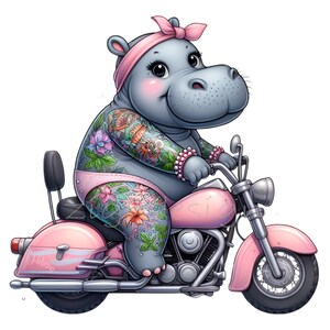 10 Biker Hippo PNG, Tattooed Hippopotamus on Motorcycle Clipart, Cute ...