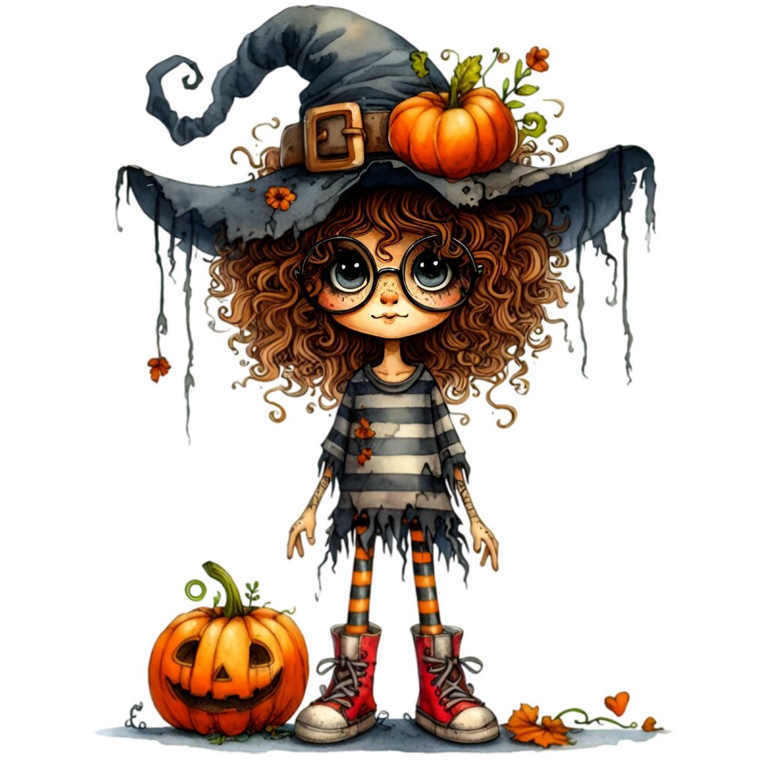 Adorable Halloween Witch Clipart - 10 PNG Witch With Pumpkin Hat ...
