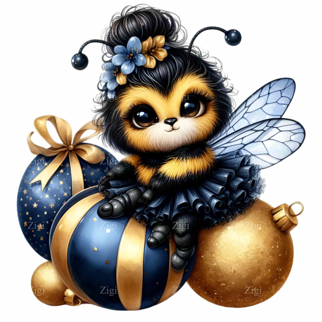 Bee Ballerina With Blue and Gold Ornaments PNG Clipart, 12 Bumblebee in ...