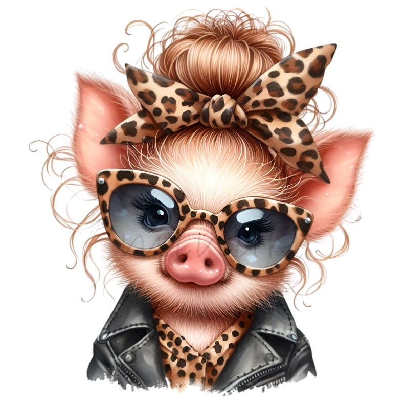 12 PNG Pig Messy Bun Leopard Print Clipart, Farm Animal Sublimation - Etsy