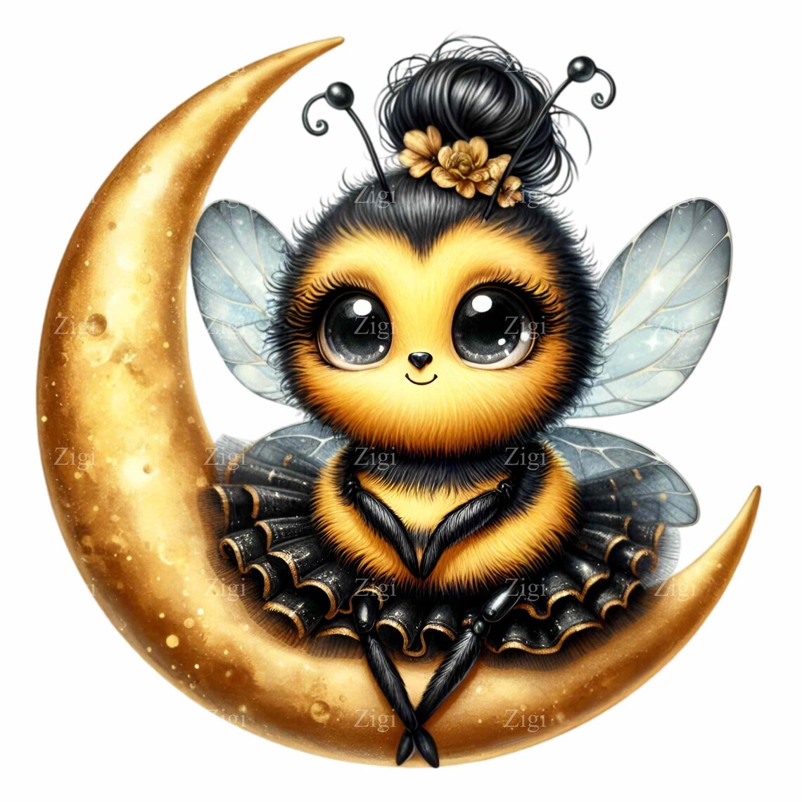 10 PNG Ballerina Bee, Moon Celestial Clipart, Whimsical Nursery Graphic ...