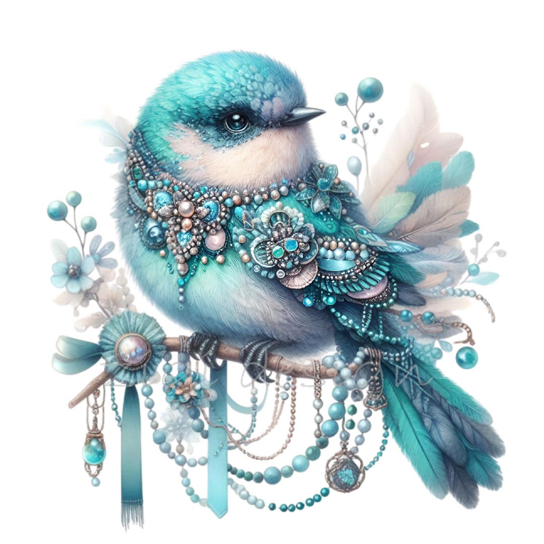 10 Elegant Jewel Bird PNG Clipart, Bird With Beaded Details, Digital ...