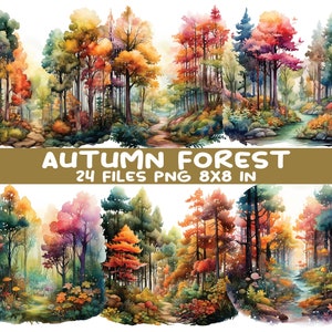Autumn Forest Clipart PNG, Scenic Fall Pathway Illustration, 24 Digital ...