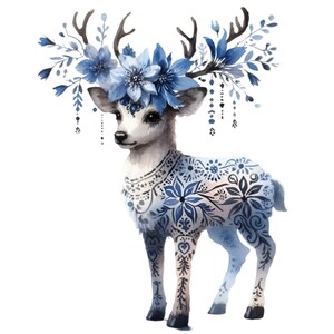 15 PNG Floral Deer PNG Clipart - Elegant Reindeer With Blue Watercolor ...