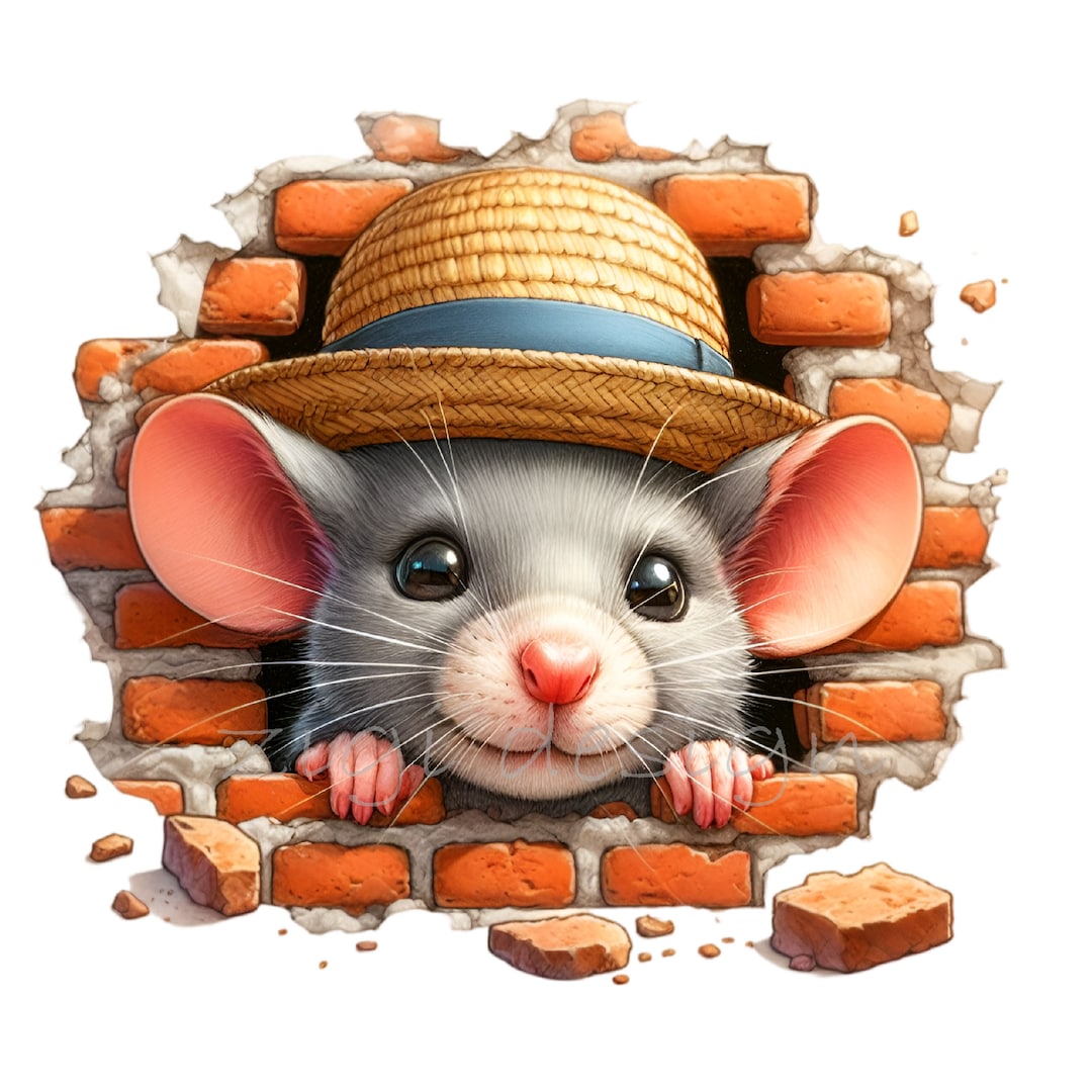 Adorable Mouse Clipart 12 PNG Cute Mouse Illustration in Straw Hat High ...