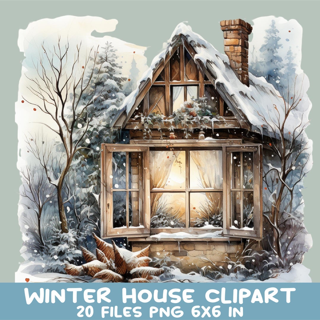 Winter House Clipart Set Digital PNG 20 Files of Snowy Cottage ...